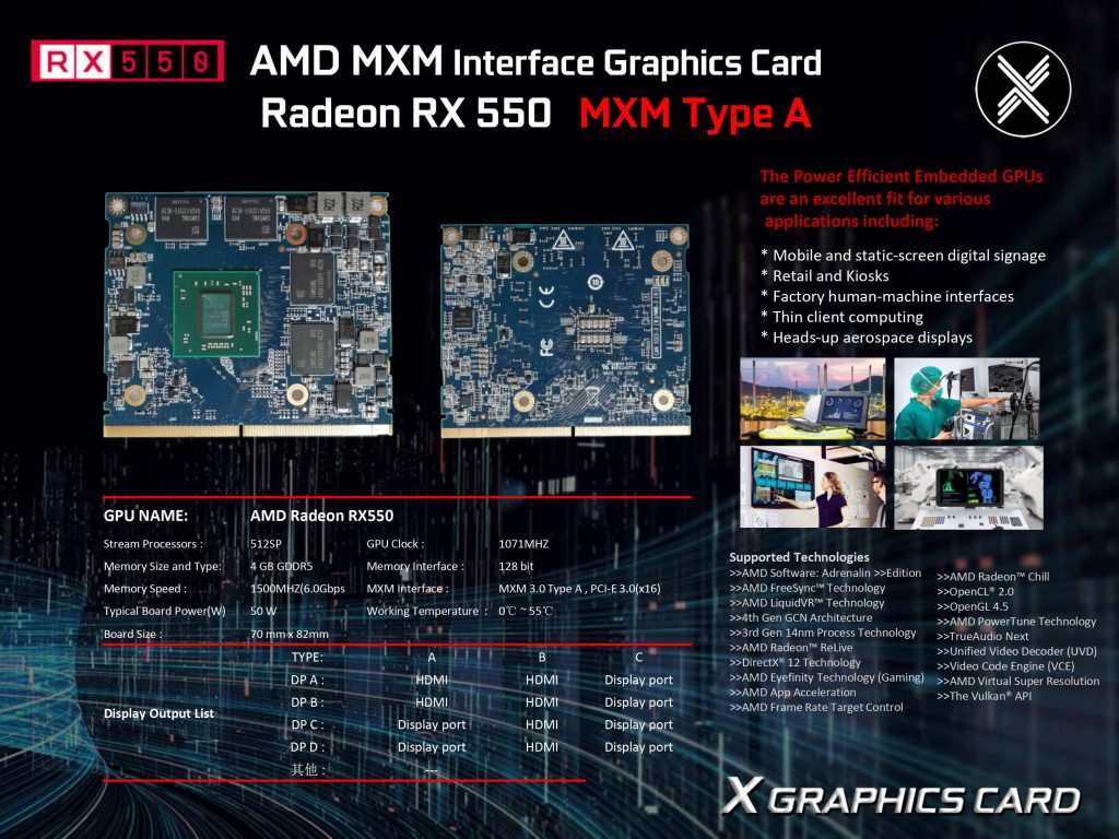 MXM AMD Radeon RX 550 4GB GDDR5 Save Power - X-VSION GRAPHICS CARD