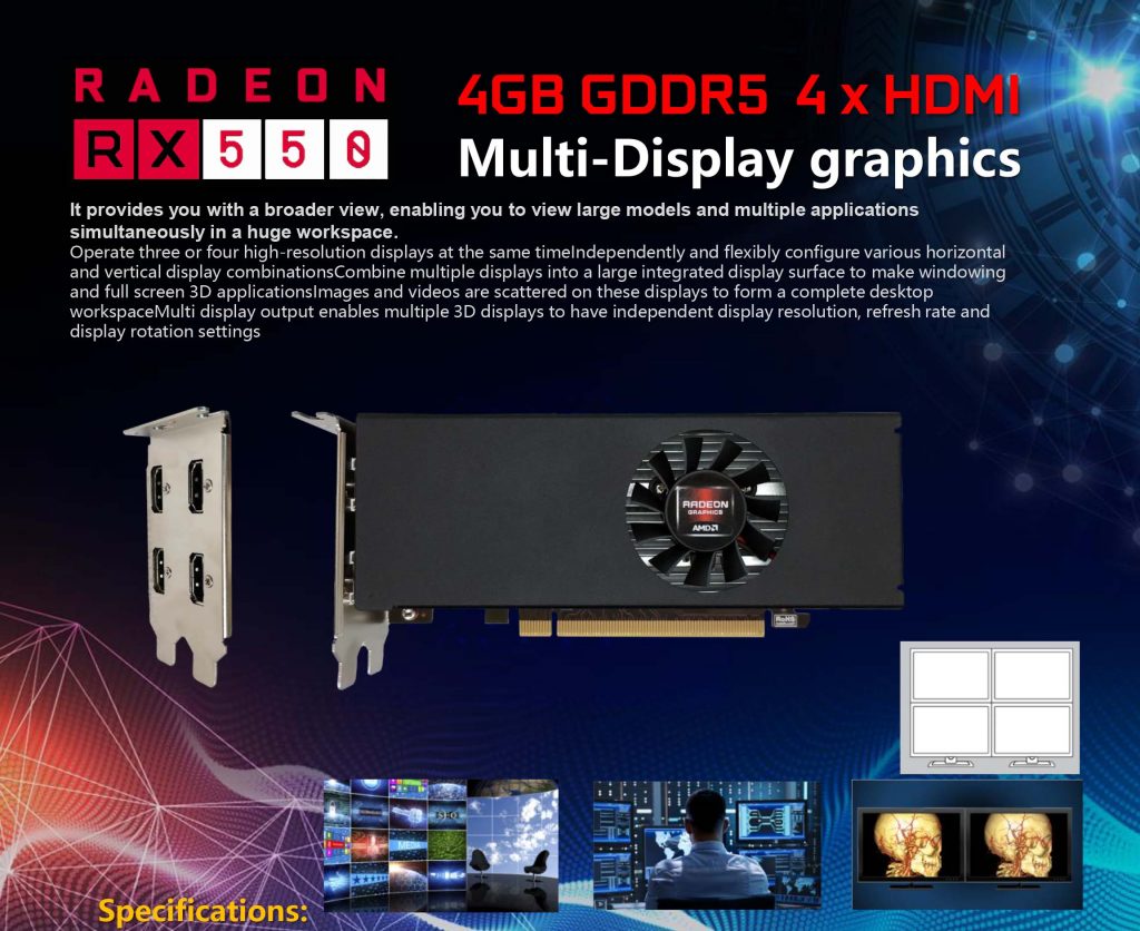 RX 550 4 HDMI Multi-Display Cards Low Profile Type - X-VSION GRAPHICS CARD