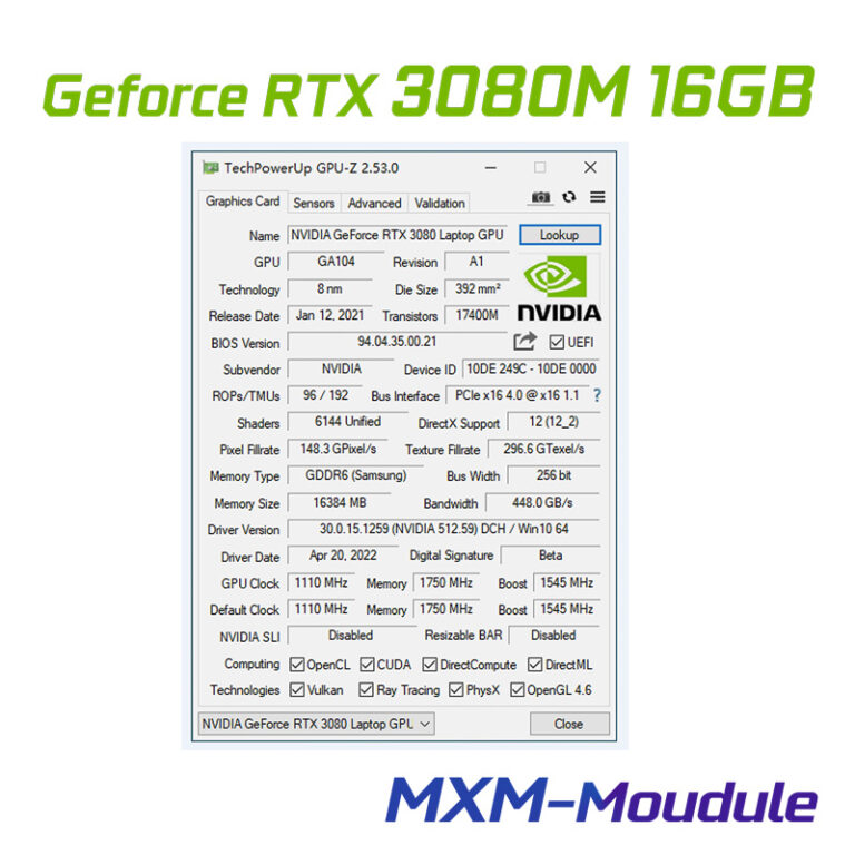 MXM Module RTX 3080M 16GB Exciting Prospect - X-VSION GRAPHICS CARD